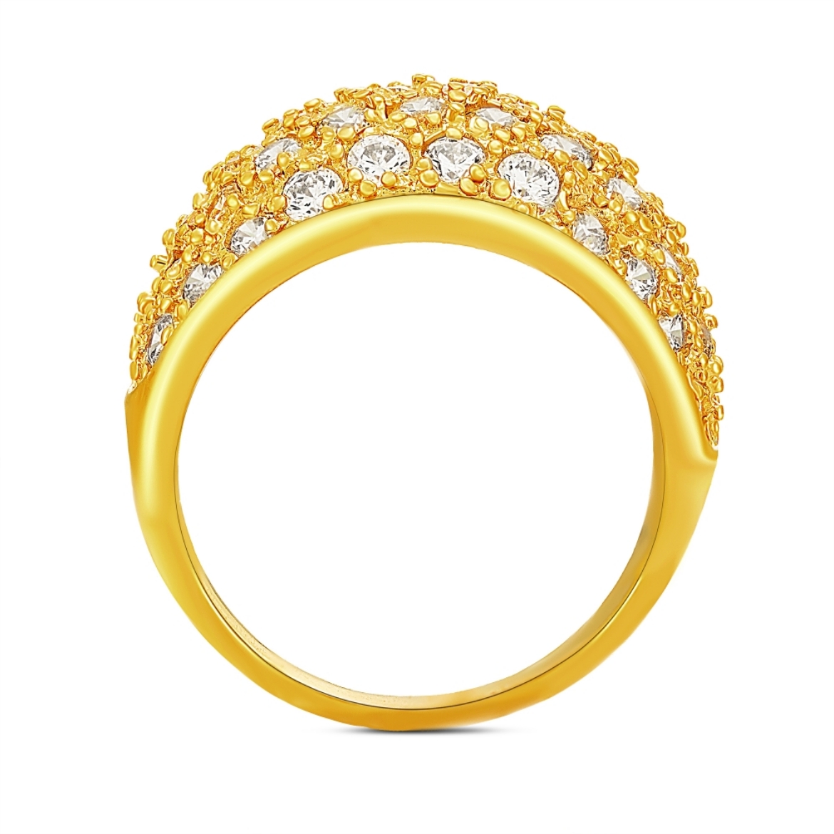Zhulian Malaysia. Pave CZ Dome Signet Ring Band Gold Plated