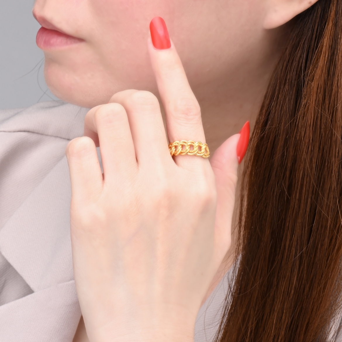 Zhulian Malaysia. Petite Double Link Chain Ring Band Gold Plated