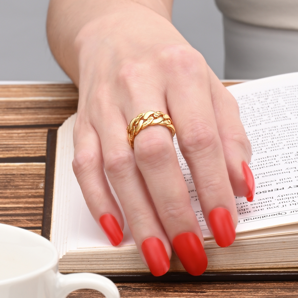 Zhulian Malaysia. Thick Bold Curb Chain Ring Band Gold Plated