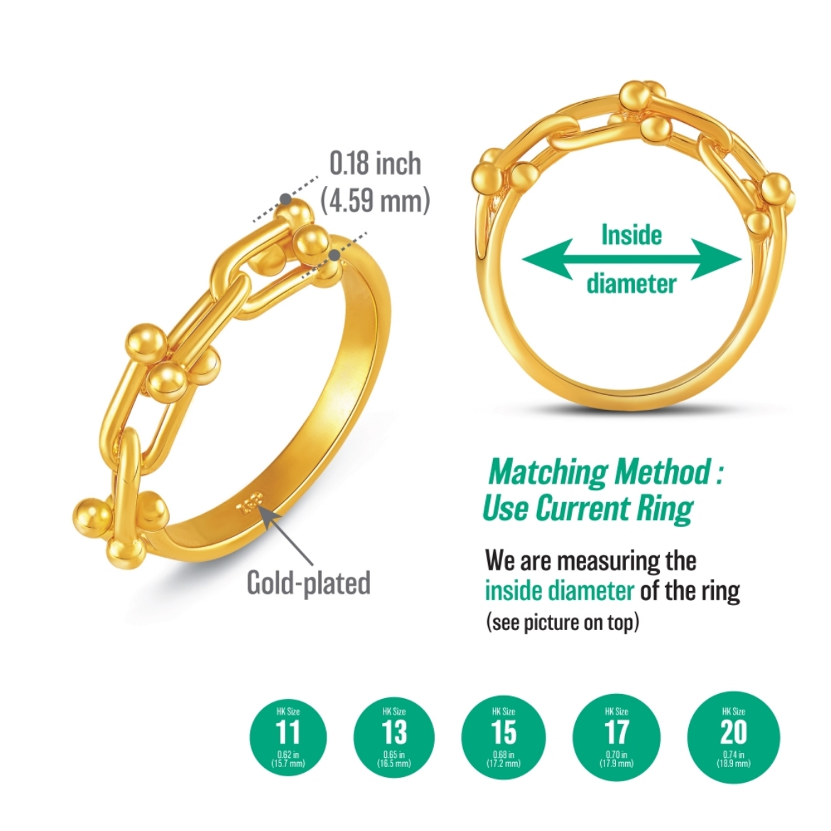 Zhulian Malaysia. Small Hardware Chain Link Ring Gold Plated