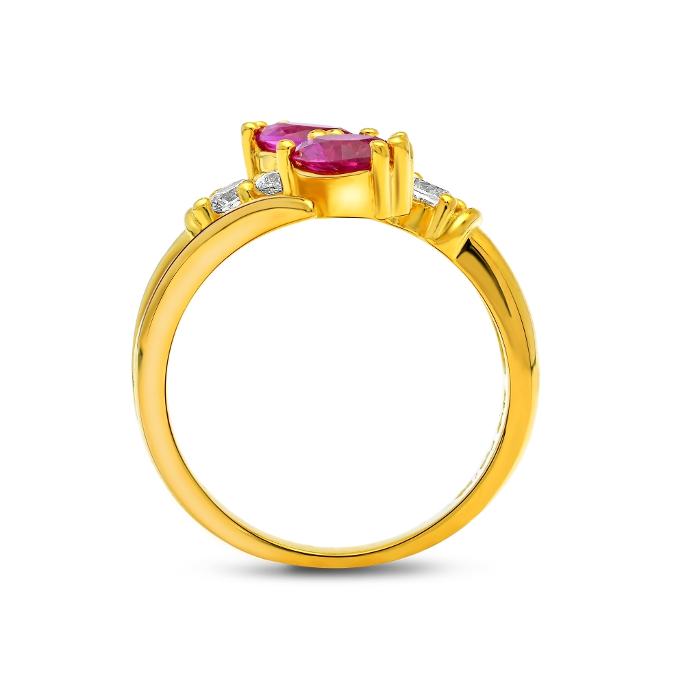 Zhulian Malaysia. Double Red Synthetic Ruby Bypass Ring Gold Plated