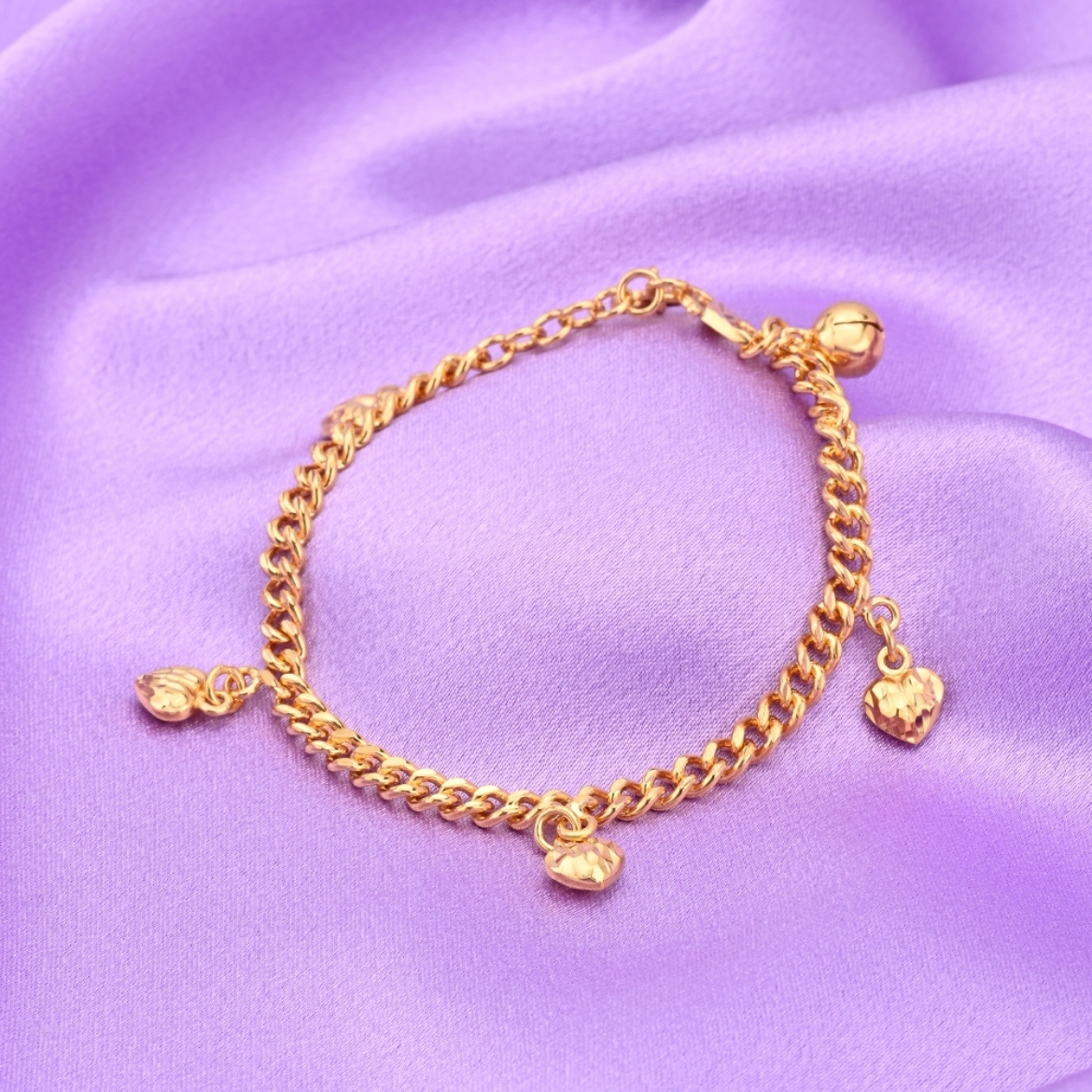 Zhulian Malaysia. Tiny Heart Charm Bracelet Gold Plated for Kids