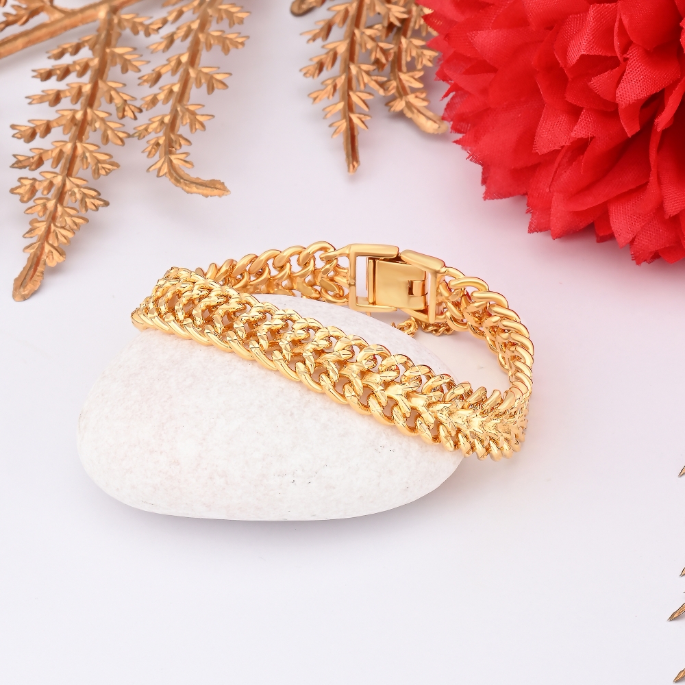 Zhulian Malaysia. Double Curb Chain Link Bracelet Gold Plated
