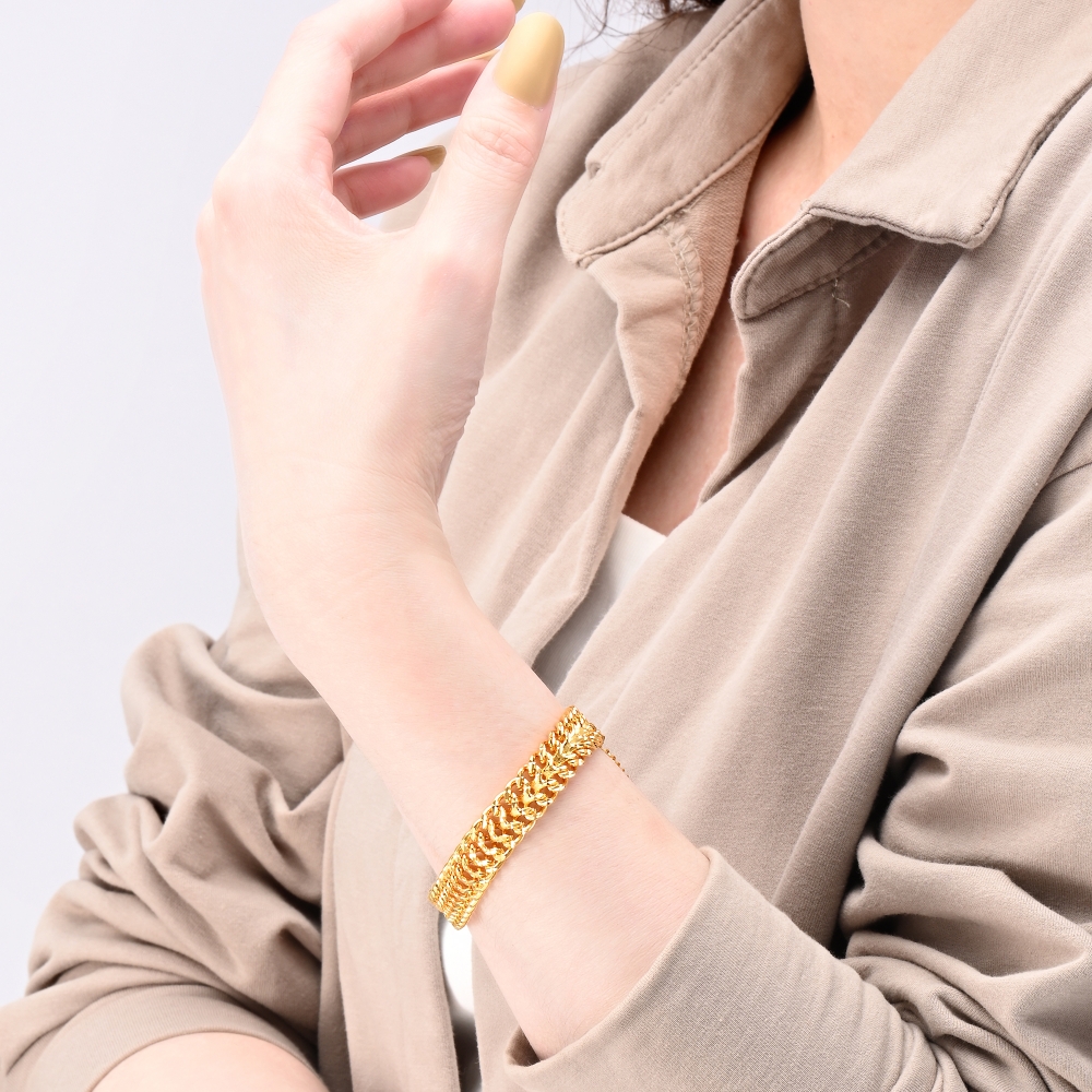 Zhulian Malaysia. Double Curb Chain Link Bracelet Gold Plated