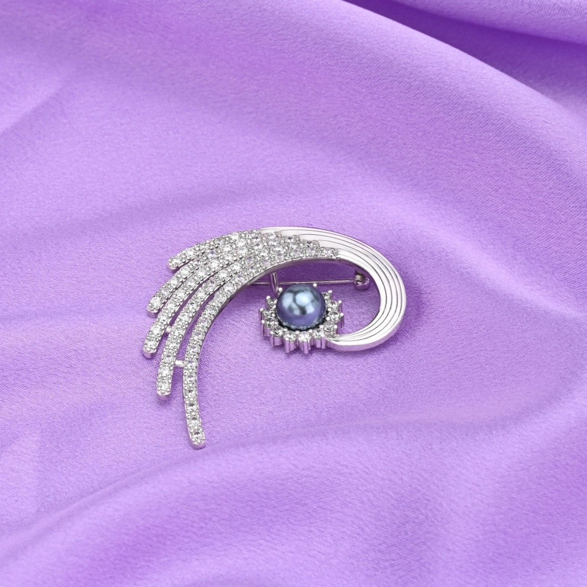 Zhulian Malaysia. Swirl Ocean Wave Brooch Rhodium Plated